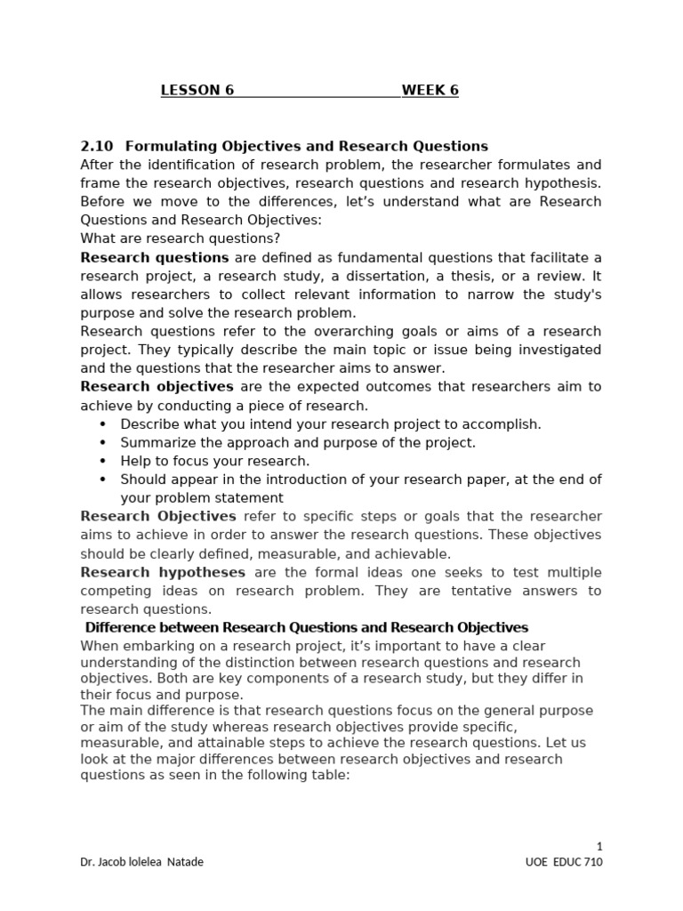 Research Questions vs. Objectives Explained | PDF | Hypothesis ...