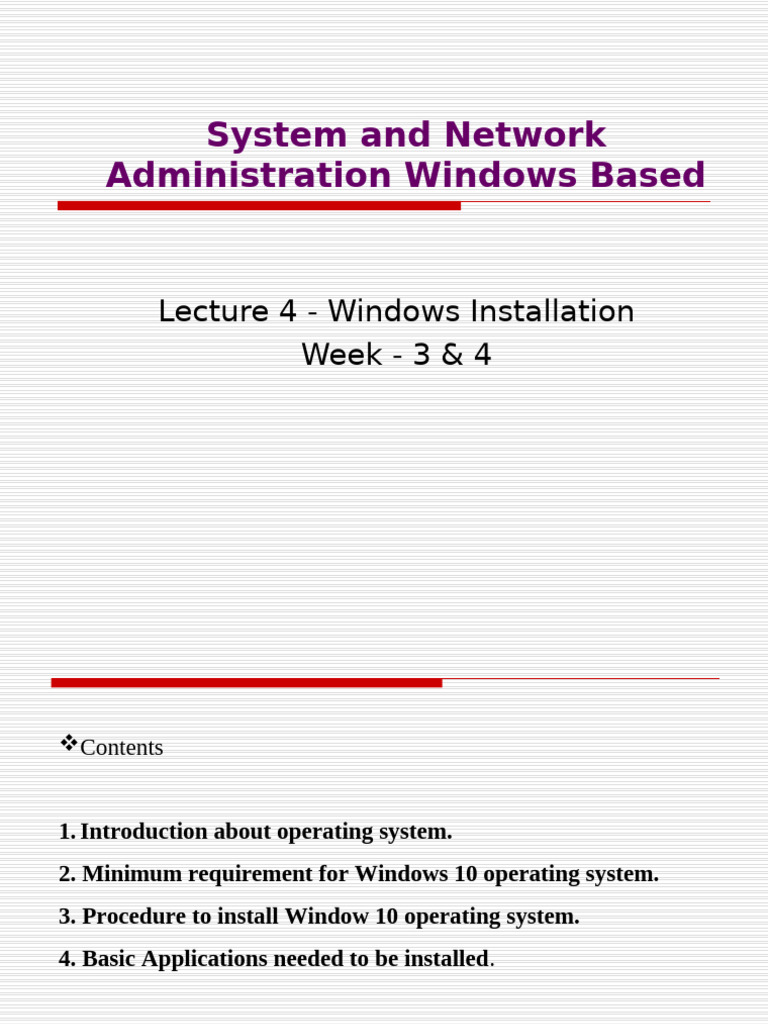 Lec 4 - Windows 10 Installation | PDF | Operating System | Window (Computing)