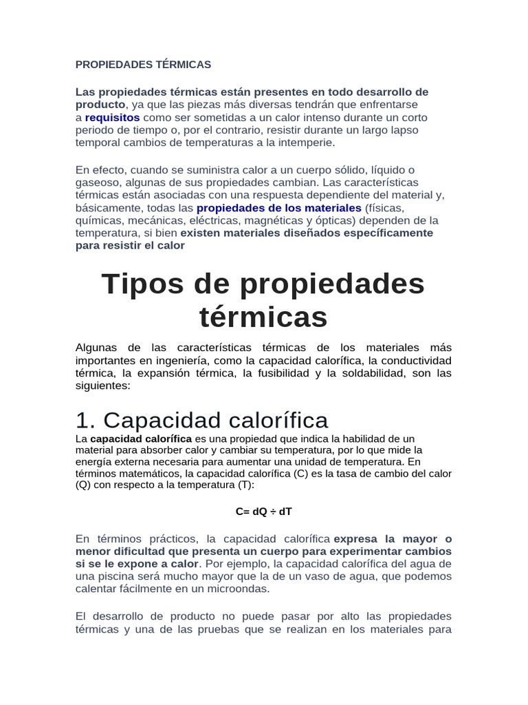 Propiedades Térmicas de Materiales en Ingeniería | PDF | Expansión ...