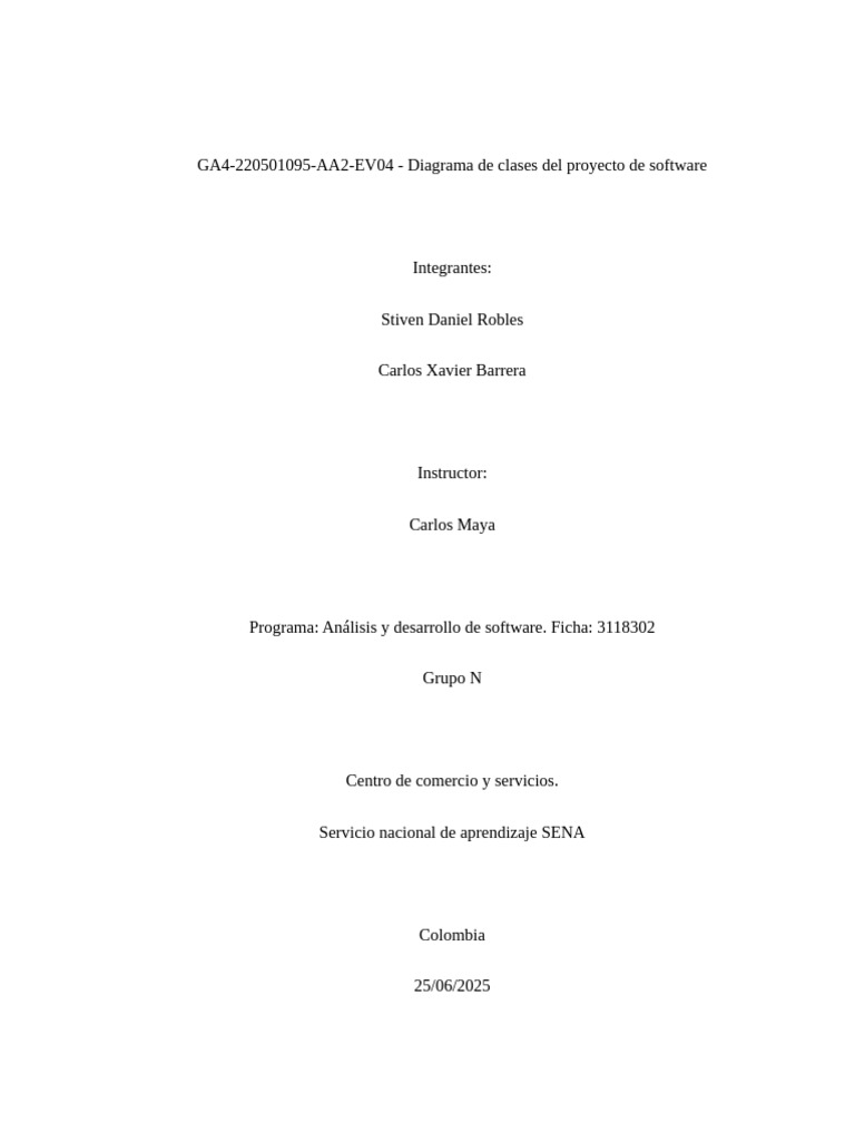 diagrama de clases- proyecto desarrollo de software GA4 | PDF | Software | Ingeniería de software