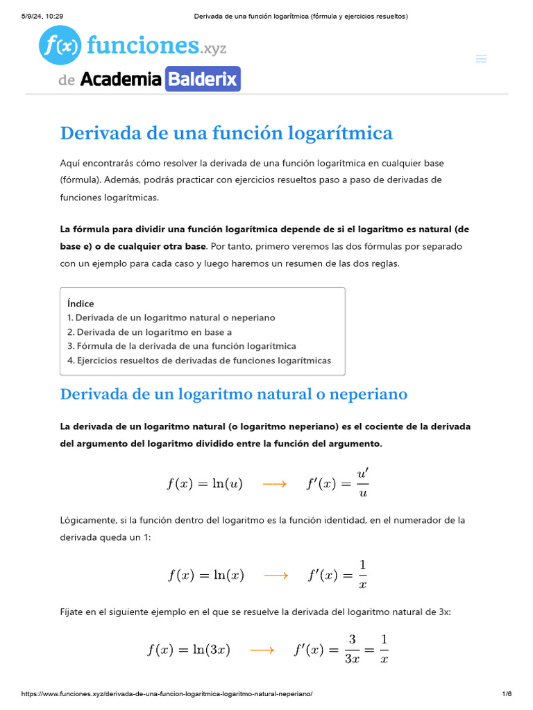 Derivada de Una Función Logarítmica (Fórmula y Ejercicios Resueltos ...