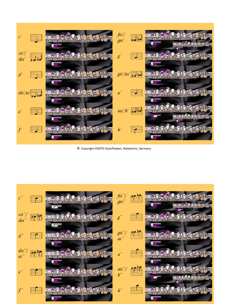 Fingering Chart for Modern Concert Flute | PDF | Woodwind Instruments ...