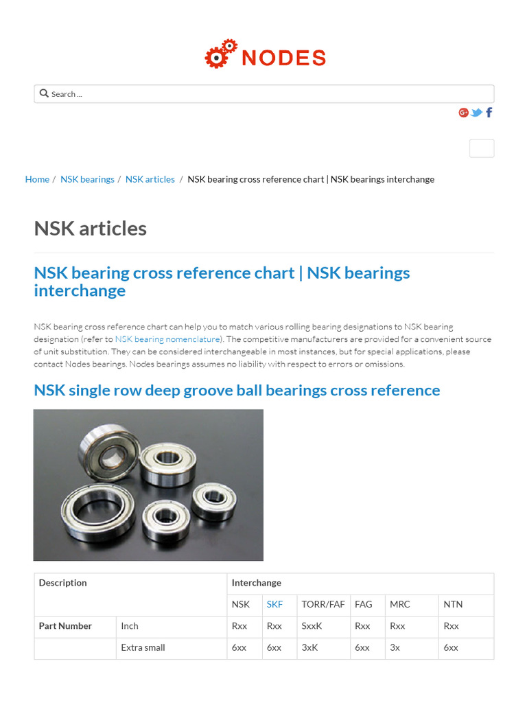 NSK Bearing Cross Reference Guide | PDF | Bearing (Mechanical ...