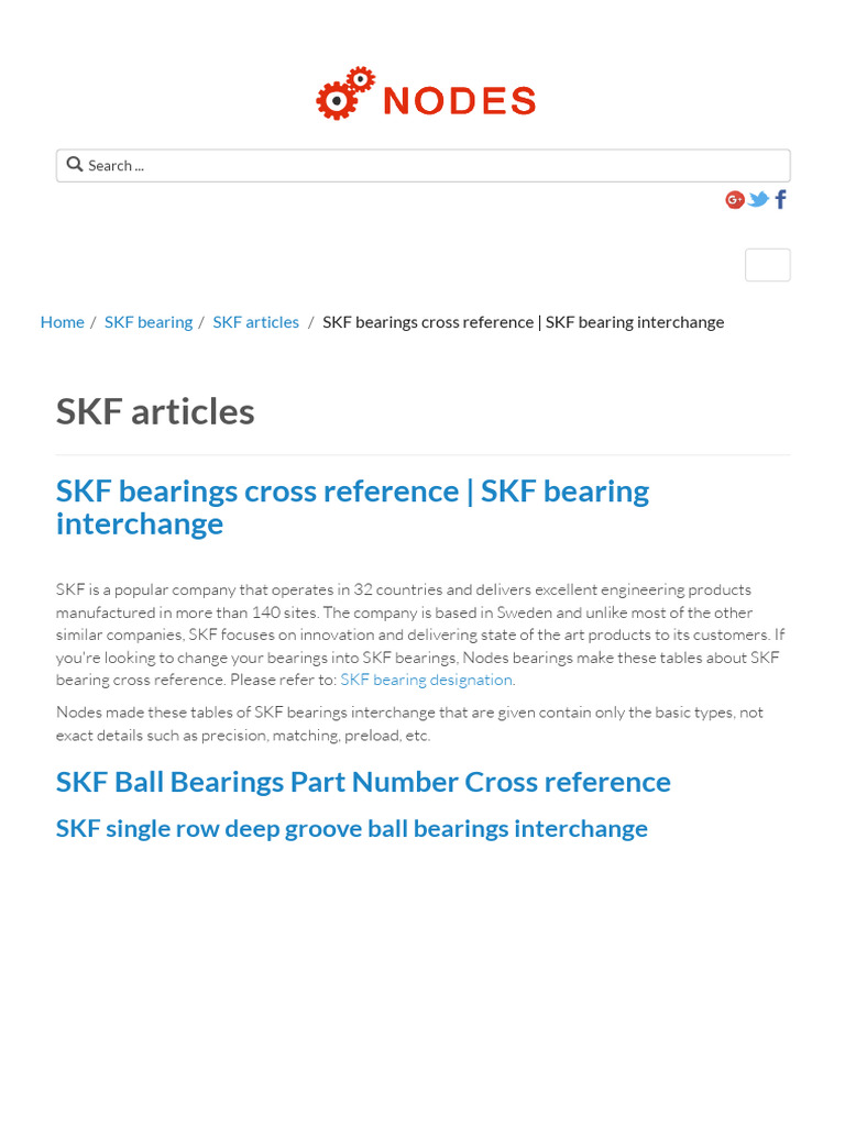SKF Bearings Cross Reference Guide | PDF | Bearing (Mechanical) | Friction