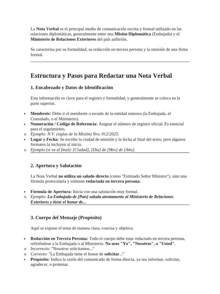 Pasos para Redactar Una Nota Verbal | PDF | Correspondencia diplomática ...