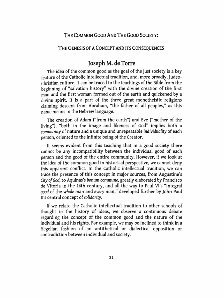 Common Good in Catholic Tradition | PDF | Genesis Creation Narrative ...
