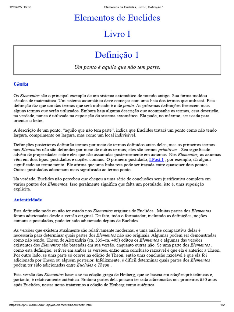 Elementos de Euclides, Livro I, Definição 1 | PDF | Axioma | Definição