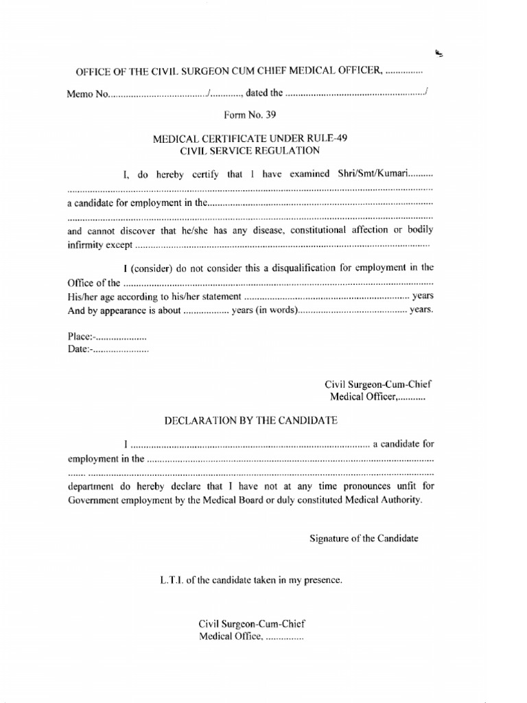Medical Certificate for Employment Verification | PDF