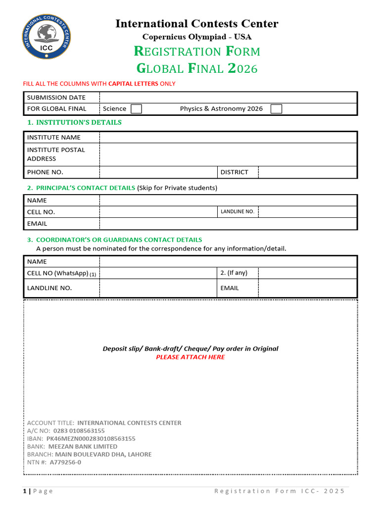ICC Copernicus Olympiad 2026 Registration Form | PDF