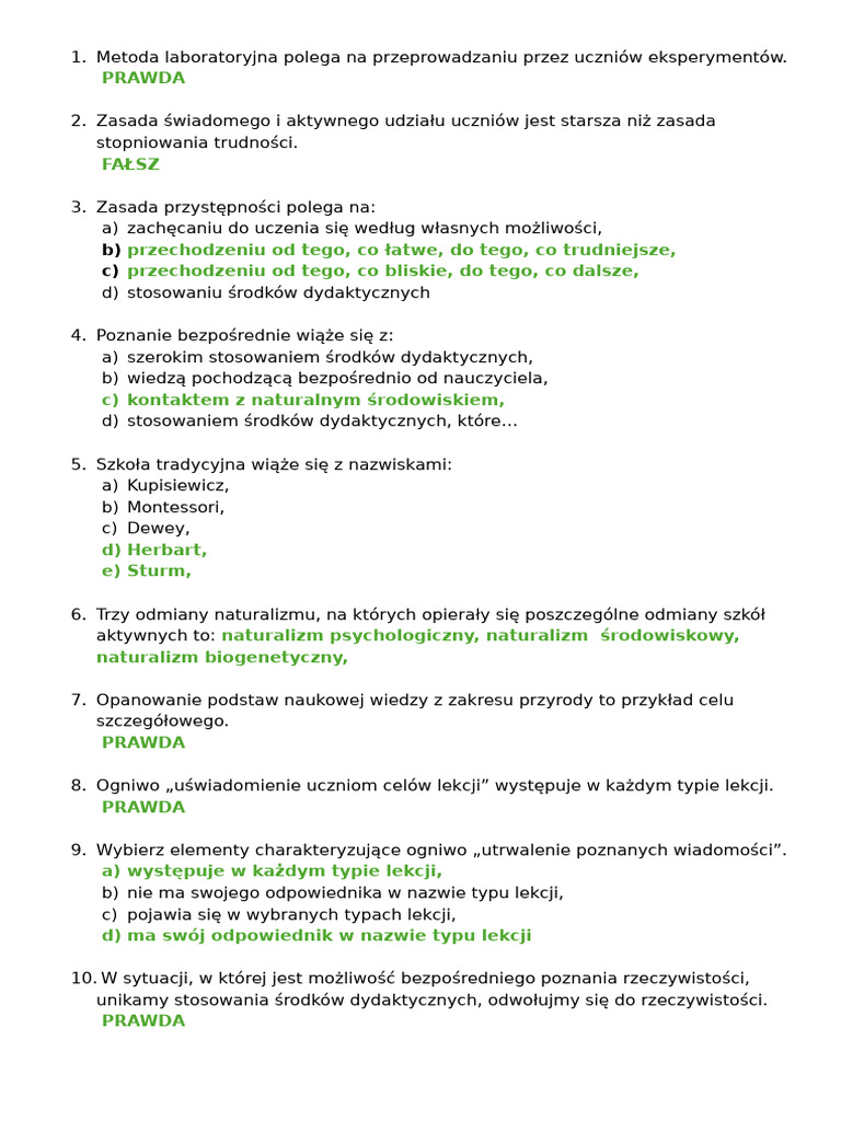 Teoretyczne Podstawy Kształcenia - A.weiner PYTANIA EGZ. | PDF