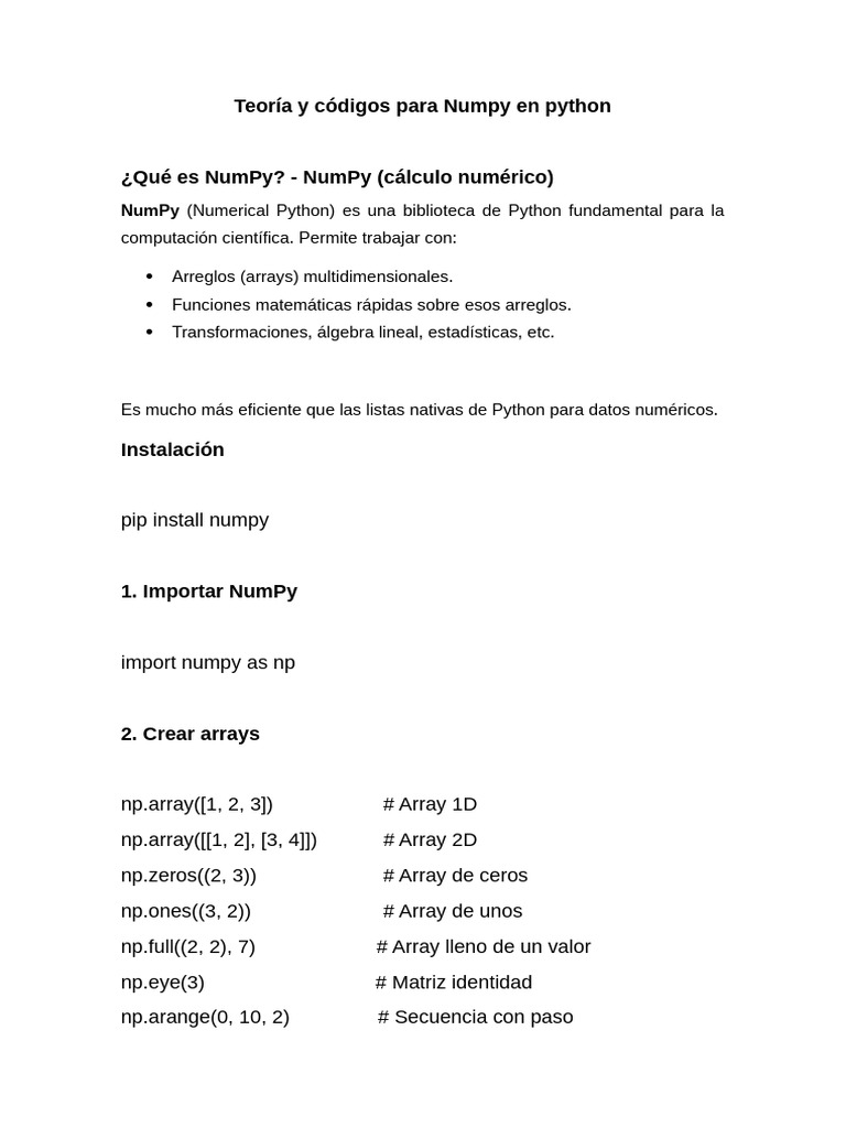 Guía de NumPy para Python: Teoría y Ejemplos | PDF | Matemáticas ...