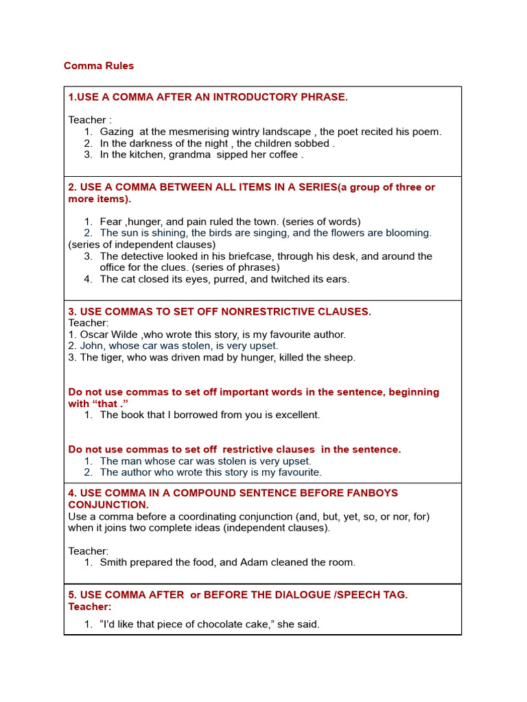 Comma Rules (PWF) Original | PDF