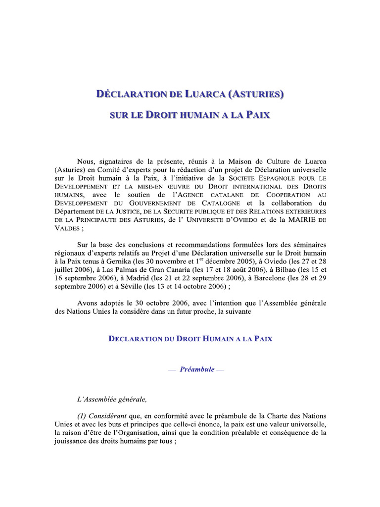 Déclaration de Luarca Droits Humains a La Paix | PDF