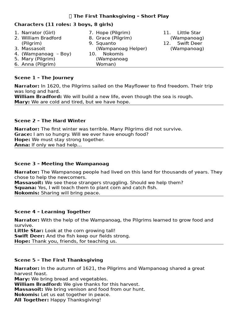 First Thanksgiving Short Play Script | PDF