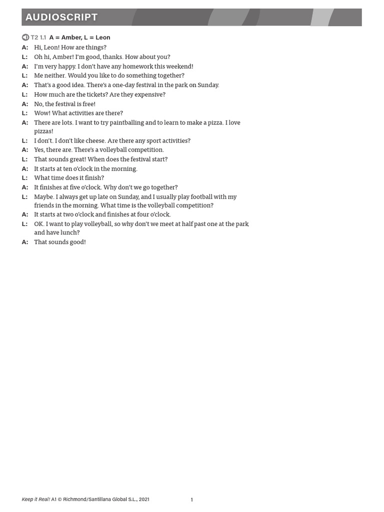 KIR A1 T2 Audioscript | PDF