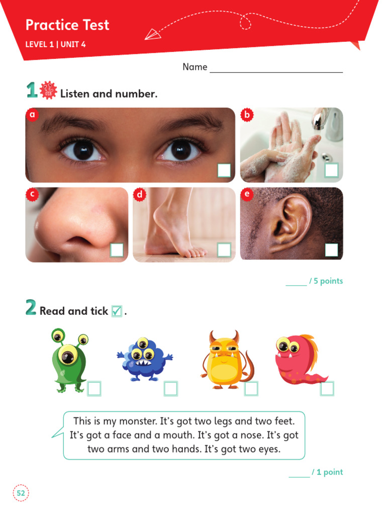 English Code BrE L1 Practice Test U4 | PDF