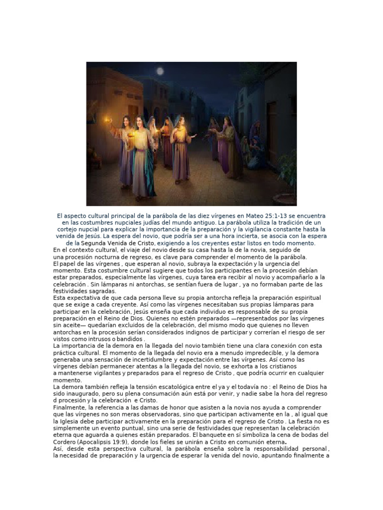 Parábola de las Diez Vírgenes: Preparación y Vigilancia | PDF ...