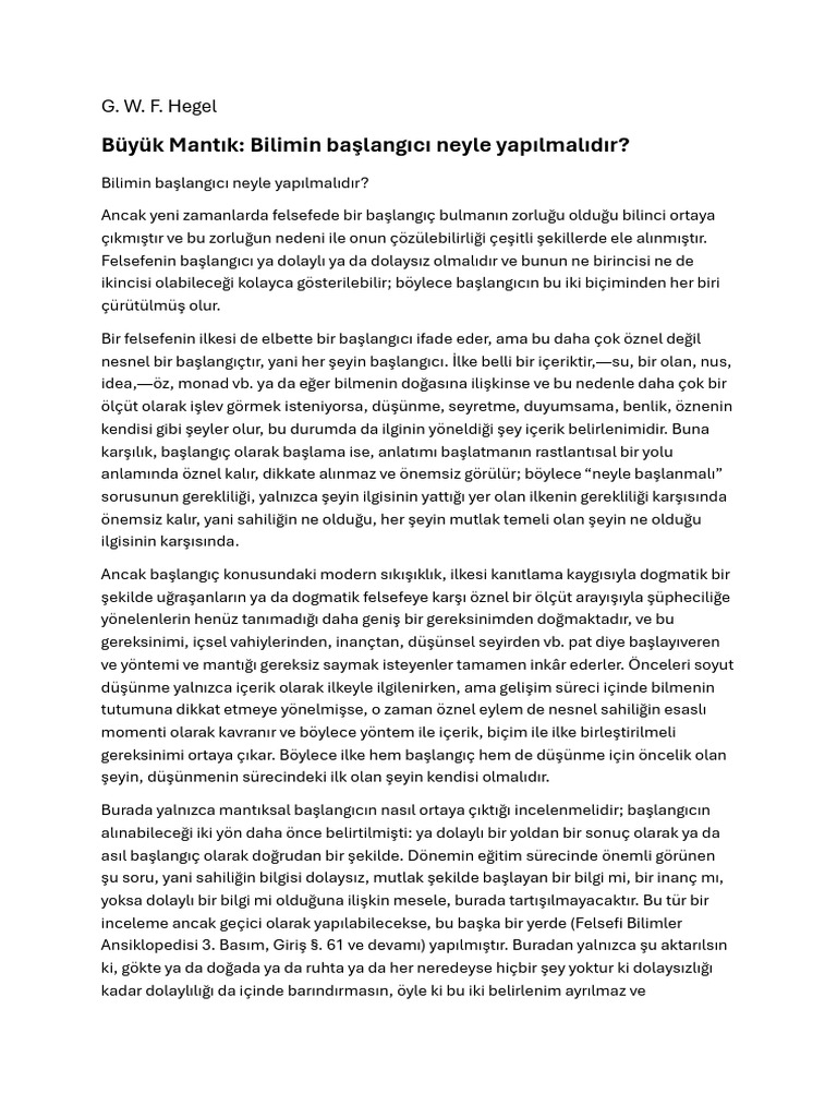 BiliminBaslangici Hegel | PDF