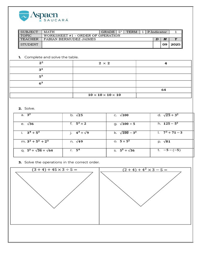 Grade 5 Order of Operations Worksheet | PDF