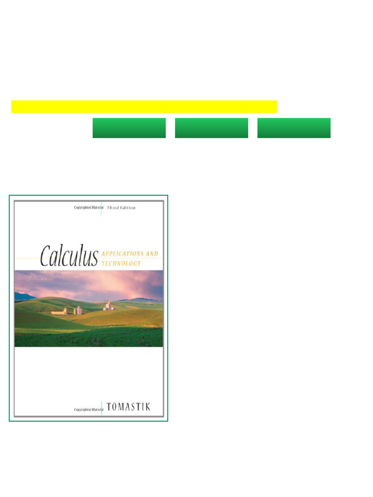 Calculus Applications and Technology 3rd Edition Edmond C. Tomastik No ...