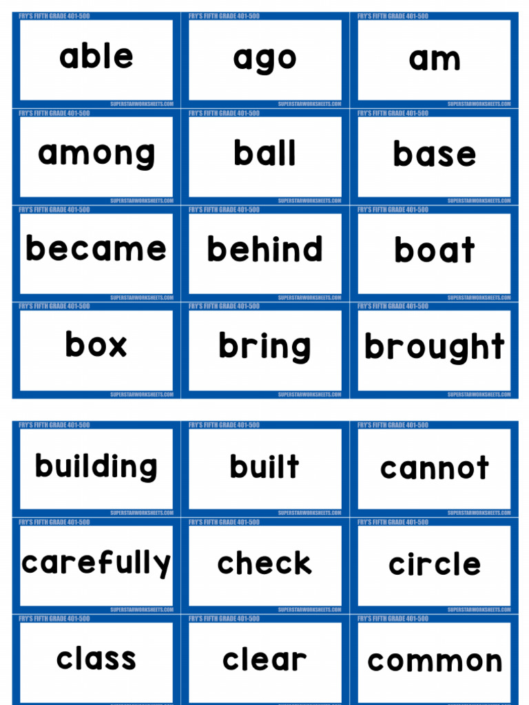 Fry Sight Word Flashcards Fifth Grade Pack | PDF