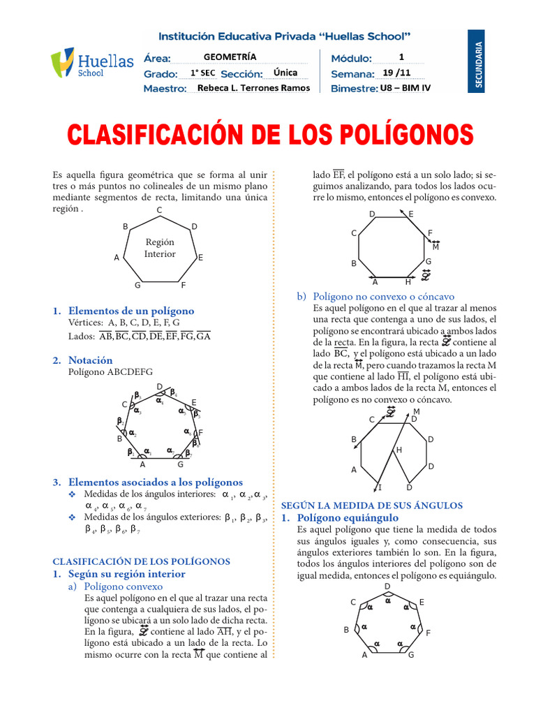 Clasificación y propiedades de polígonos | PDF | Ángulo | Politopos
