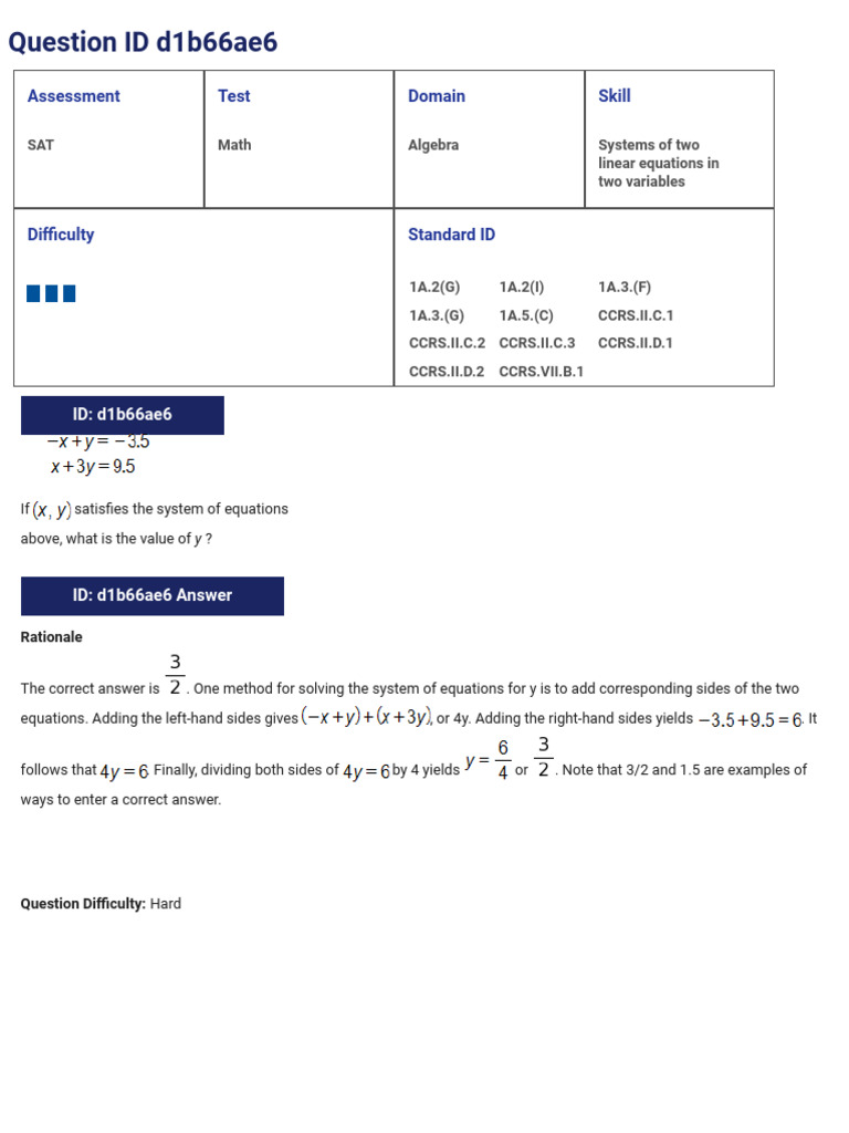 SAT Difficult Math Questions (With Answers and Explanations) | PDF ...