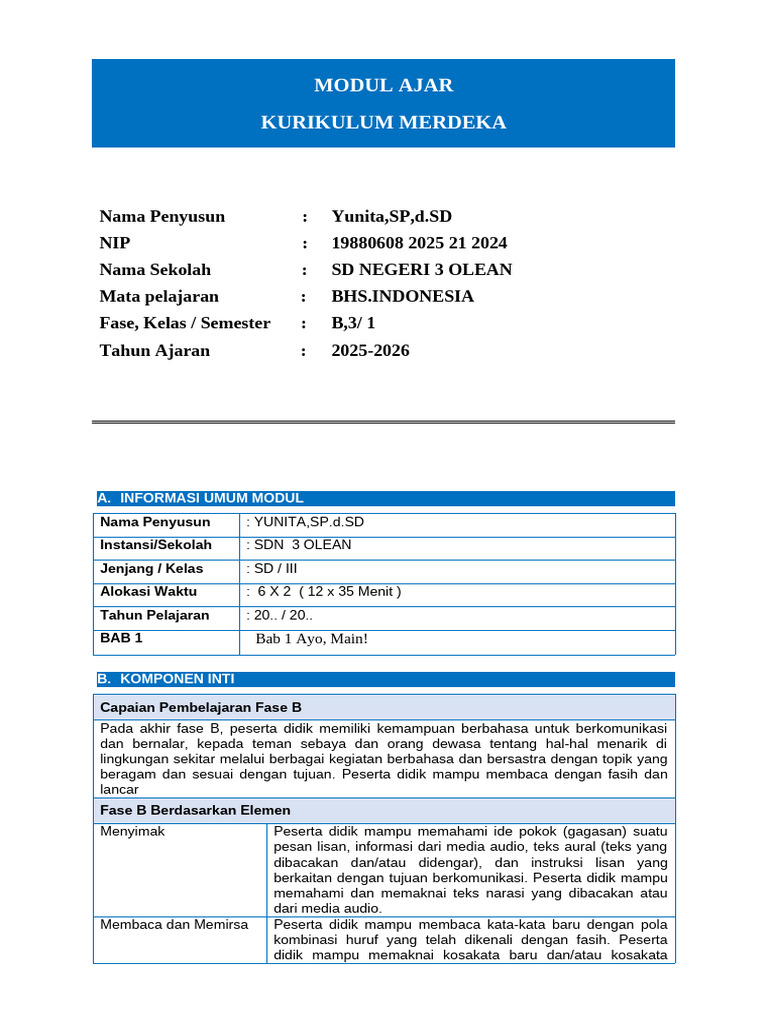 MA Bab 1 Ayo Bermain | PDF