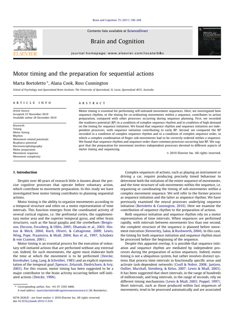 Bortoletto, 2011 - Motor Timing and The Preparation For Sequential ...