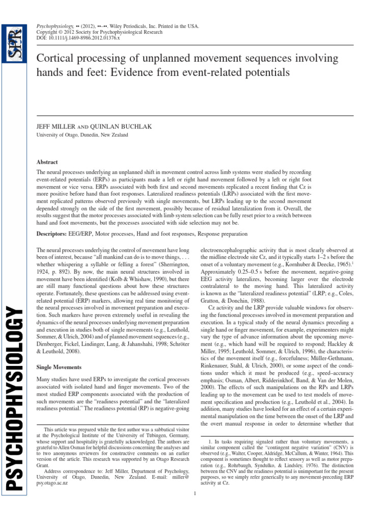 500. Miller, 2012 - Cortical Processing of Unplanned Movement Sequences Involving Hands and Feet ...