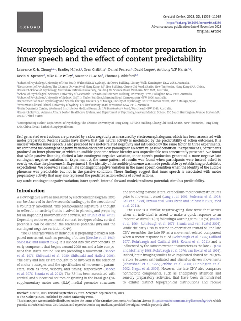 Motor Preparation in Inner Speech | PDF | Event Related Potential ...
