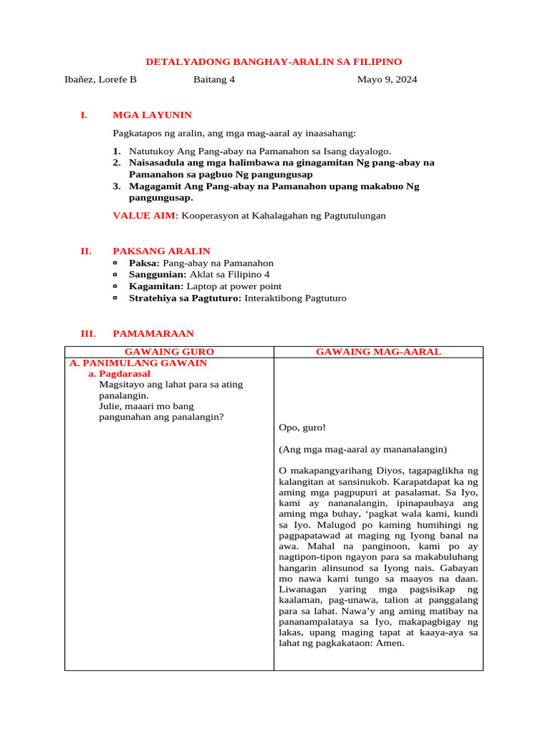 Lesson Plan in TTL 2 (Filipino) | PDF