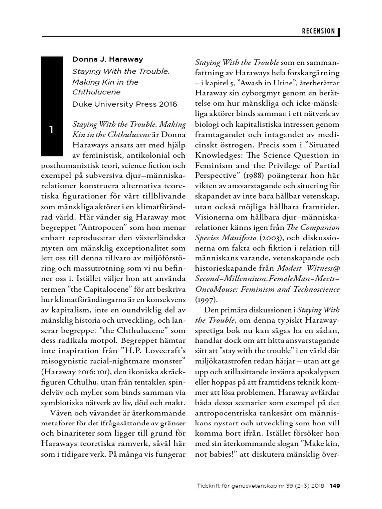 Donna J Haraway Staying With The Trouble Making Ki | PDF