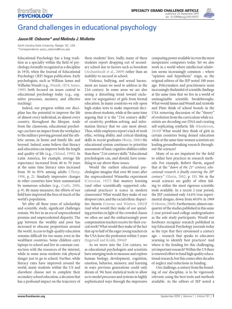 Grad Challenges in Educational Psychology | PDF | Psychology ...