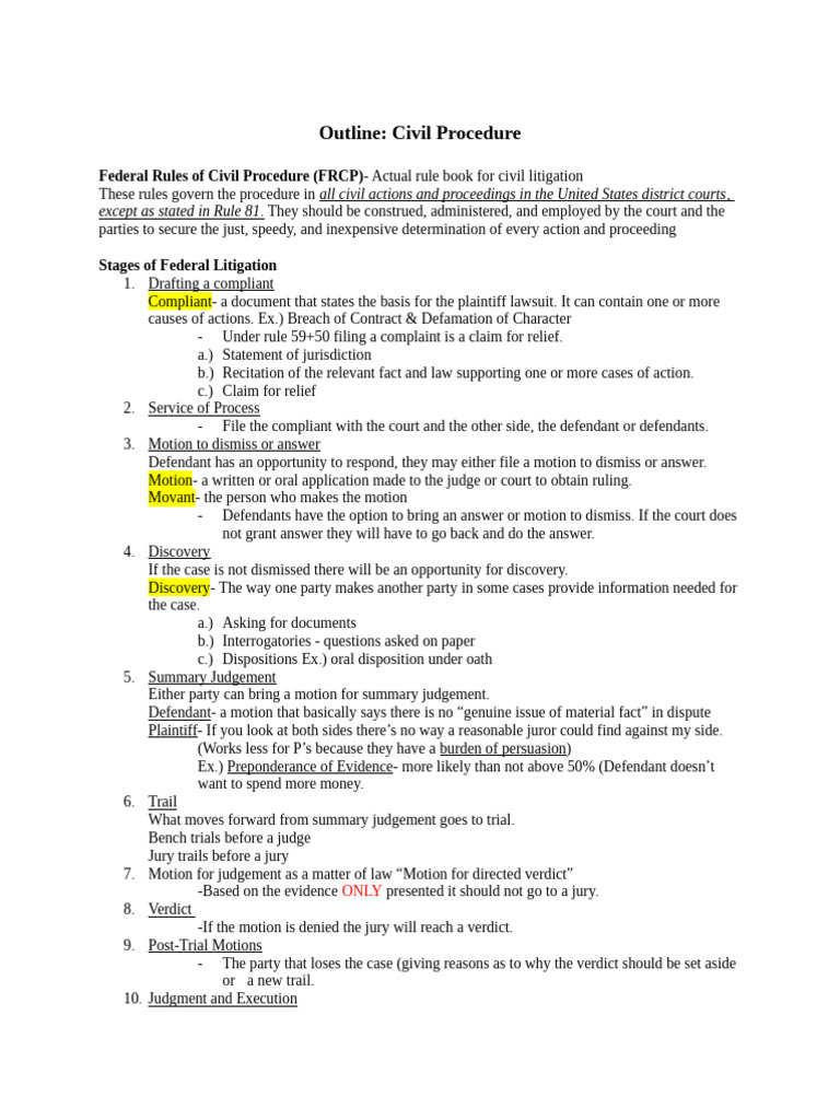 Federal Civil Procedure Overview | PDF | Federal Rules Of Civil ...