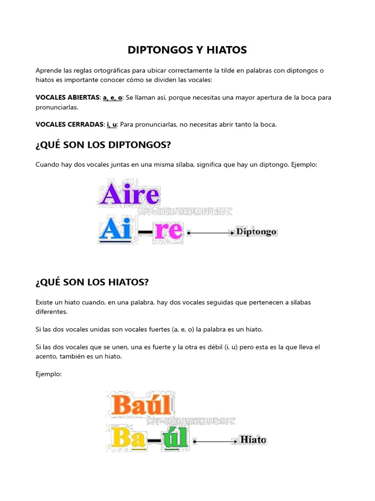 Diptongos y Hiatos: Reglas Ortográficas | PDF