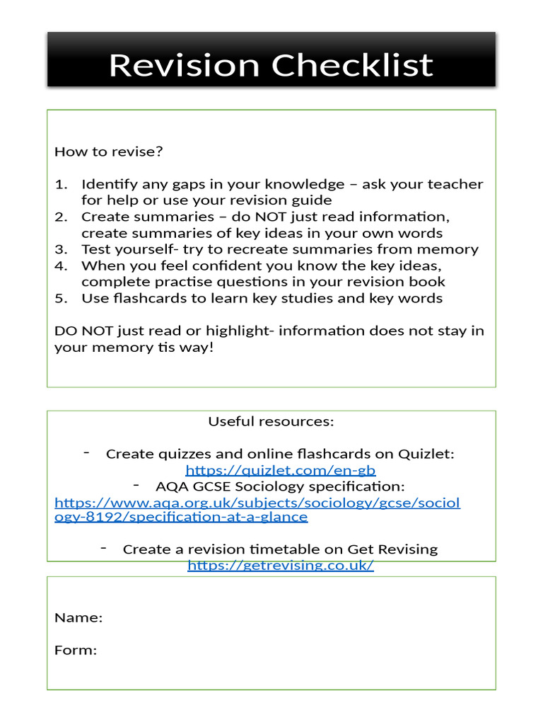 Y11 Sociology Revision Checklist | PDF | Deviance (Sociology) | Liberal ...