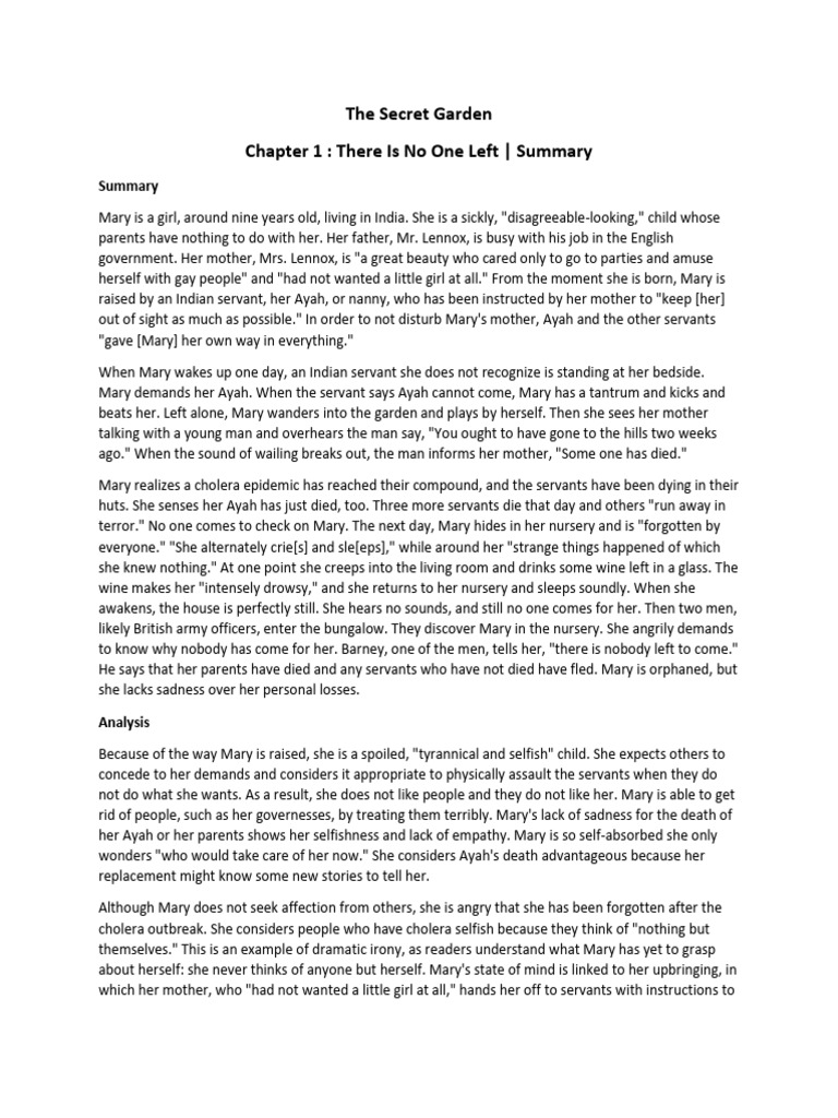 The Secret Garden Summary and Analysis | PDF | The Secret Garden