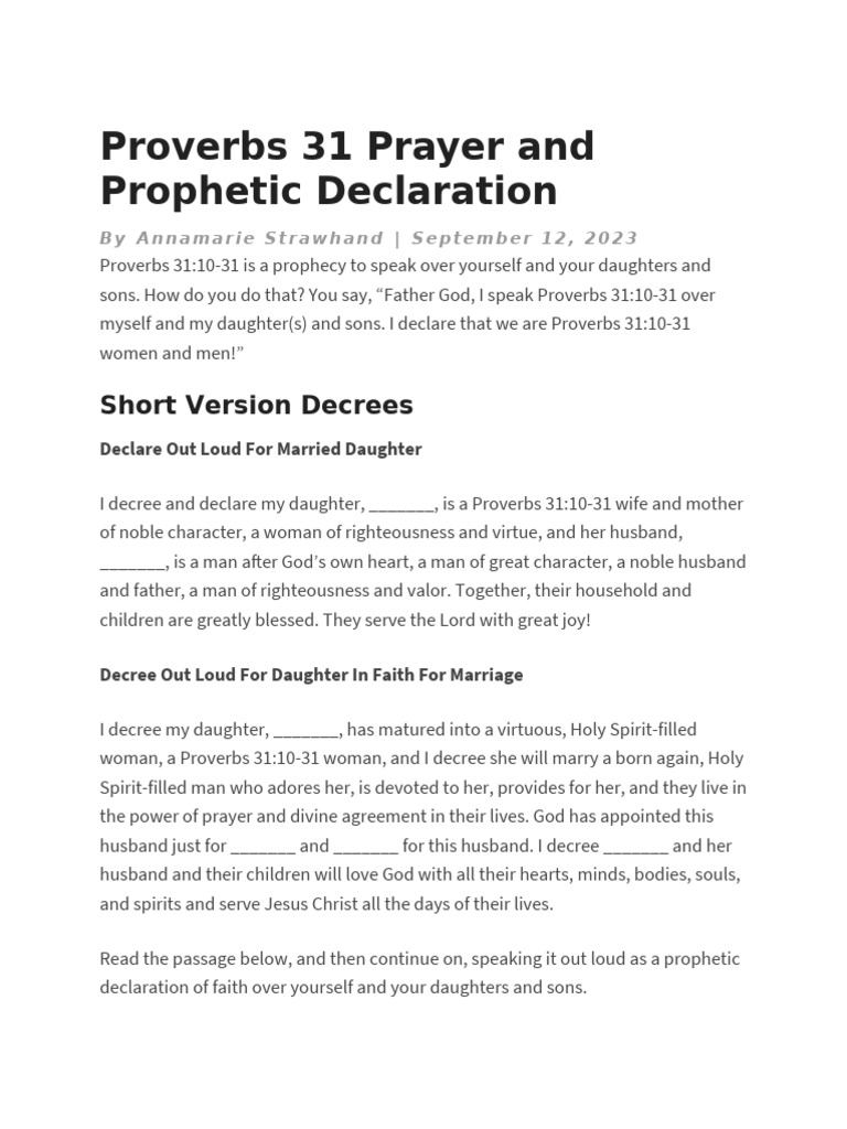Proverbs 31 Prayer and Prophetic Declaration | PDF | Prophecy | Book Of ...
