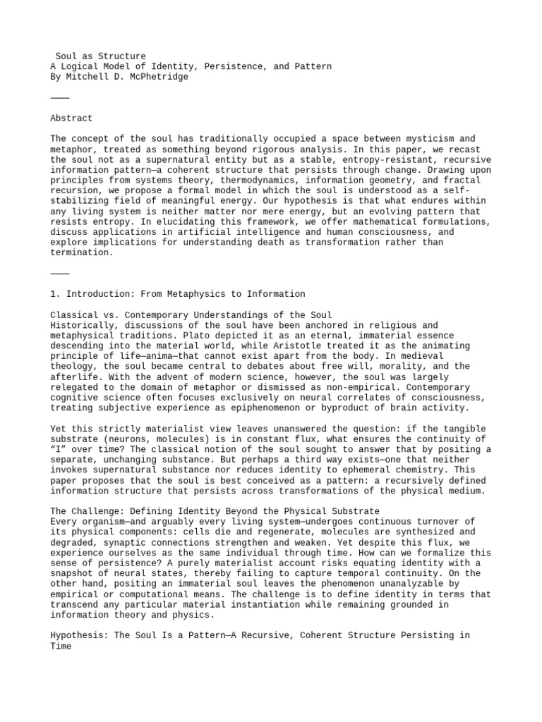 Soul As Structure A Logical Model of Identity, Persistence, and Pattern ...