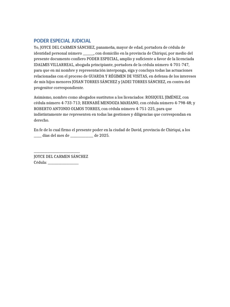 Poder Especial Judicial Joyce Sanchez | PDF
