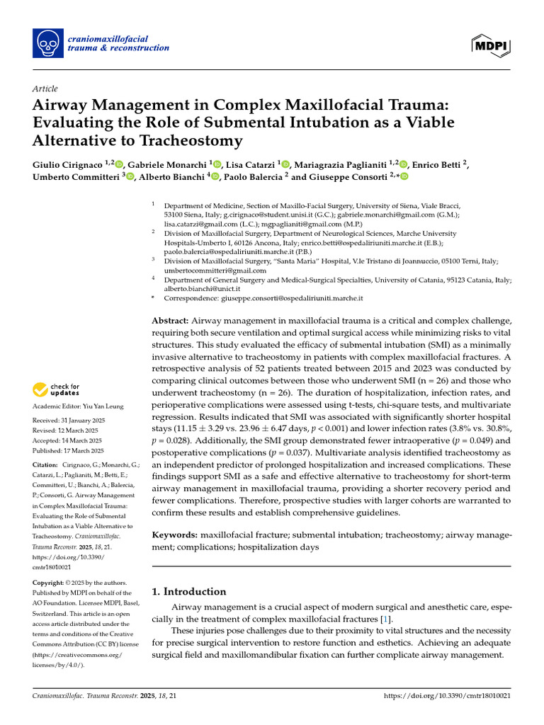 2025 Airway Management in Complex Maxillofacial Trauma | PDF | Surgery ...