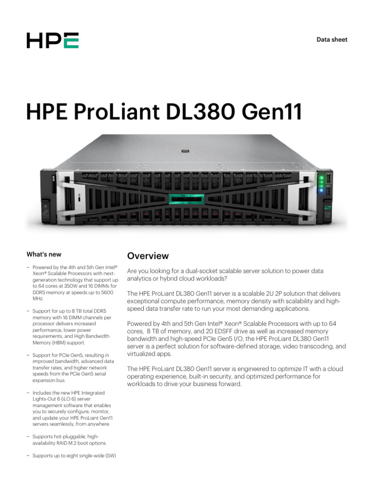 HPE ProLiant DL380 Gen11 Data Sheet-PSN1014696069USEN | PDF | Scalability | Computer Security