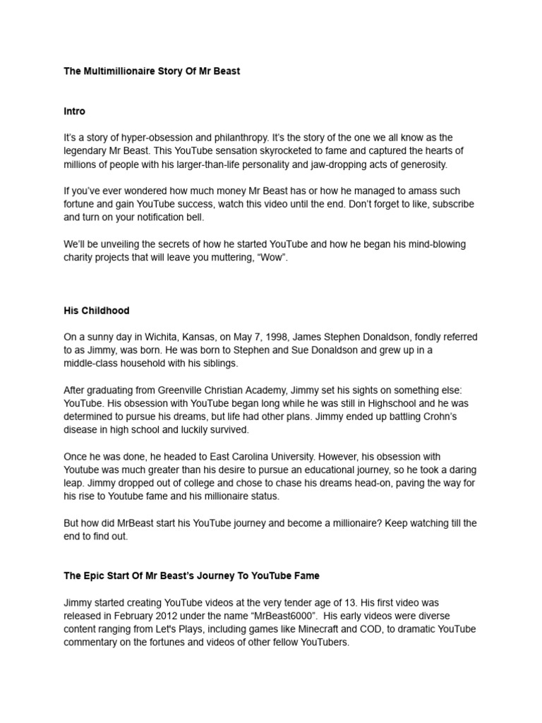 Mr Beast: Rise to Philanthropic Fame | PDF