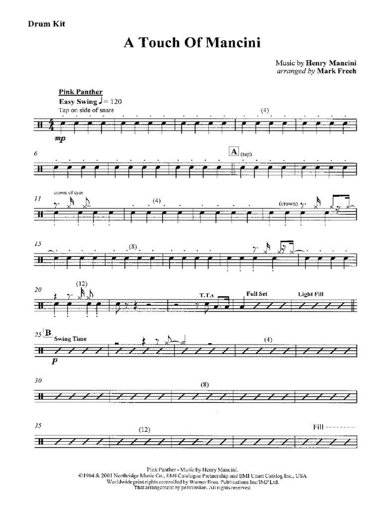 A TOUCH OF MANCINI - ARREGLO MARK TREEH - Percussió | PDF