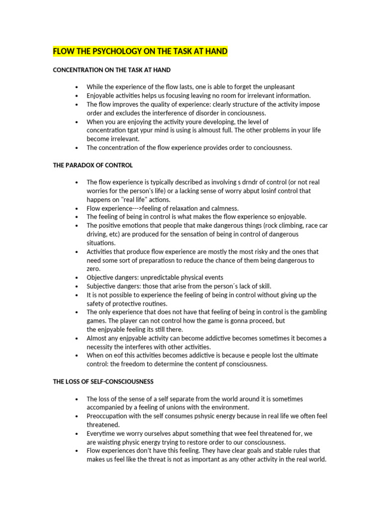 Flow The Psychology On The Task at Hand | PDF | Experience | Feeling