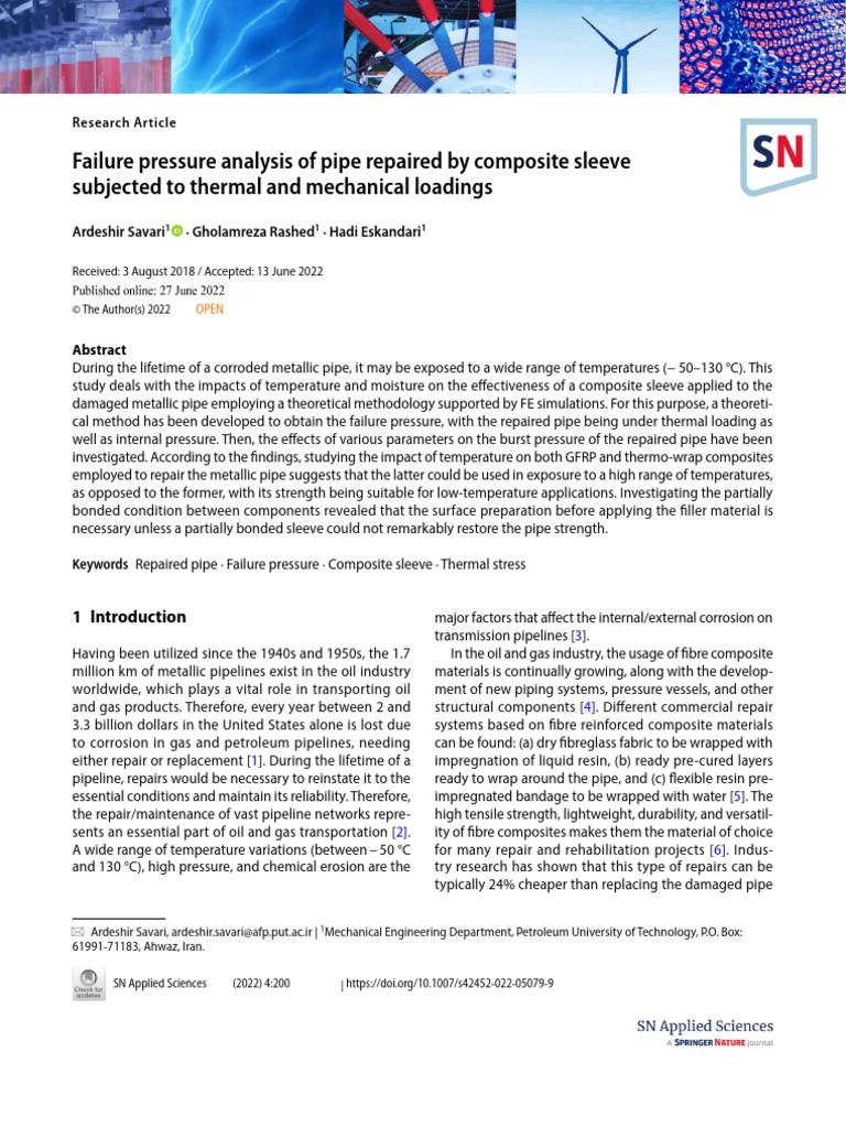 Failure Pressure Analysis of Pipe Repaired by Composite Sleeve ...