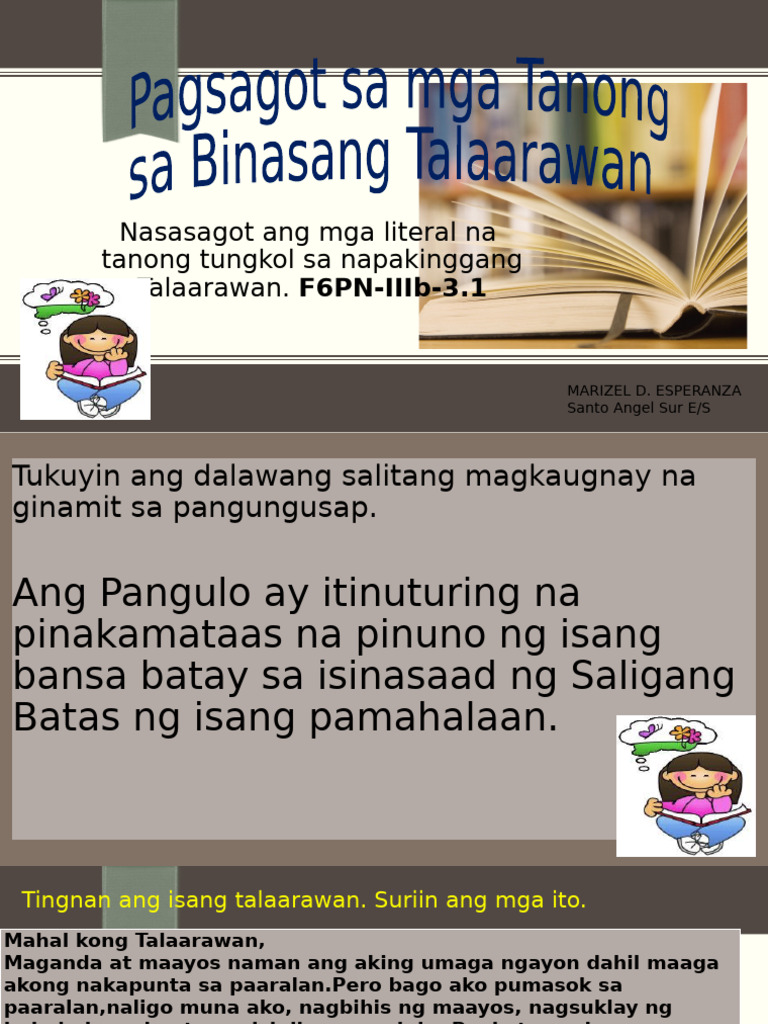 FILIPINO 6 PPT Q3 W3 - Pagsagot Sa Mga Tanong Sa Binasang Talaarawan | PDF