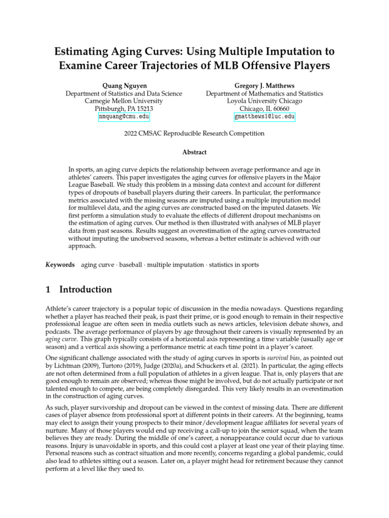 MLB Aging Curves via Multiple Imputation | PDF | Estimator | Regression ...