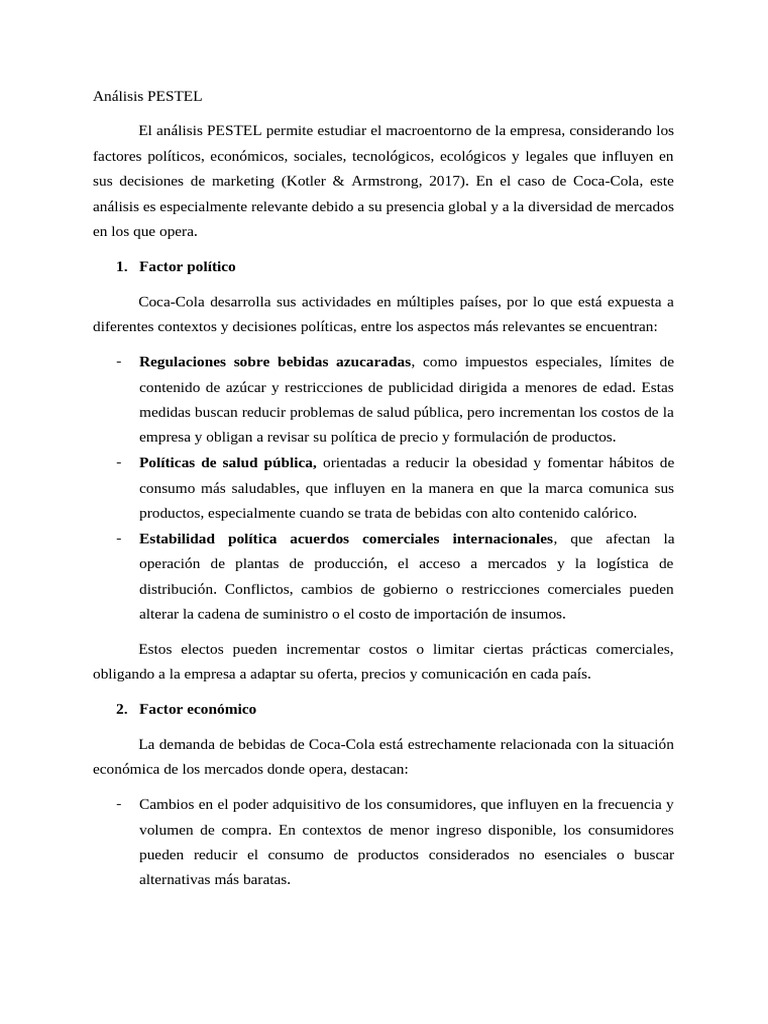 Análisis PESTEL de Coca-Cola | PDF | Marketing | Coca Cola